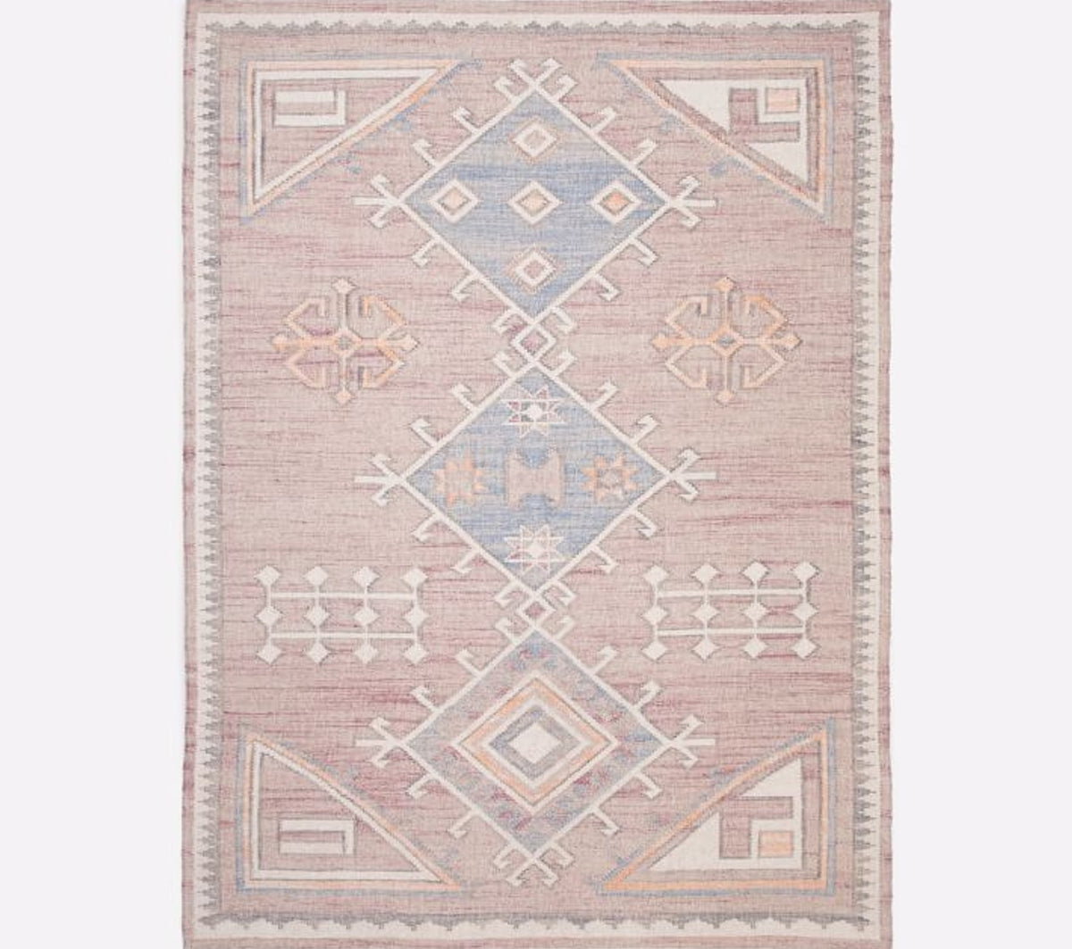 Handwoven Jute & Wool Flatweave Dhurrie Rug | Tribal Geometric Pastel ...